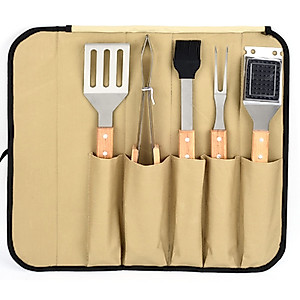 CYXI 5PCS BBQ Grill Tools Set,Grill Accessories,Portable Grilling Utensil Kit,Grilling and Camping Cooking Utensils Set for The Outdoors Travel, Picnics, RVs, Camping, BBQs, Parties