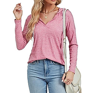 LYANER Women's Casual V Neck Long Sleeve Drawstring Pullover Hoodies Sweatshirt Pink Medium