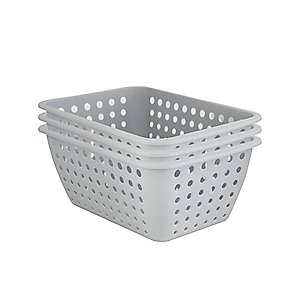 Large Storage and Organizer Baskets, Set of 3 Containers for Home Organization, Durable Plastic Laundry Bins With Handles (3-Pack Gray)