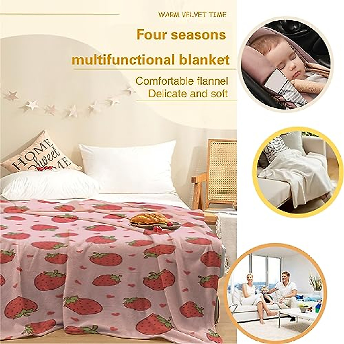 Strawberry Blankets for Kids Strawberry Throw Blanket for Boys and Girls Soft Fleece Kids Blanket Toddler Blankets Birthday Gifts Decor Blankets for Bed