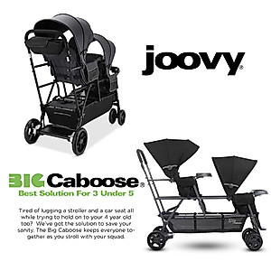 Joovy Big Caboose Triple Stroller with Rear Bench and Standing Platform, Reclining Seats, Optional Rear Seat, and Two Universal Car Seat Adapters, Jet