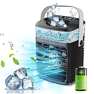 Dr. Prepare Portable Air Conditioner Rechargeable Personal Evaporative Air Cooler with 3 Powerful Speeds, Timer and 7 Color Night Light, Small Desk Cooling Fan for Room, Home, Office, Camping