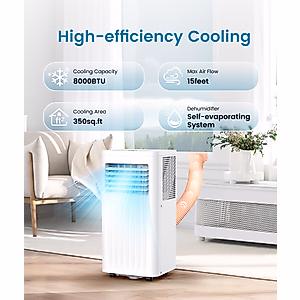 Joy Pebble Portable Air Conditioner, 8000 BTU Air Conditioner with Cooling, Fan, Dehumidifier, Sleep Mode, ≤55 db, Cooling up to 350 Sq. Ft. with 24H Timer/Digital Display/Remote Control & Window Kit
