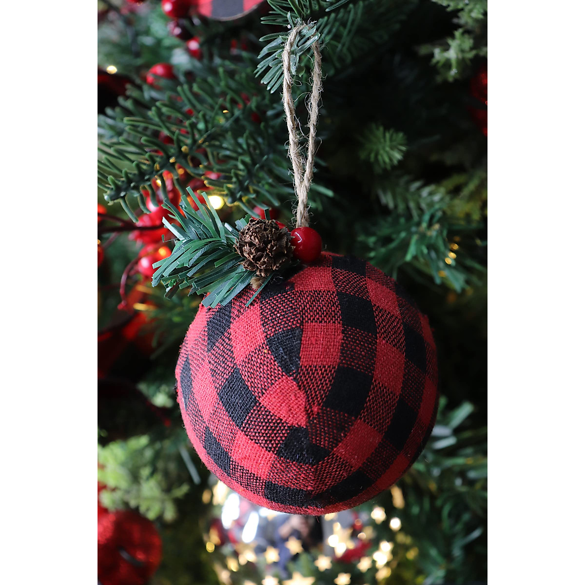 12 Piece Rustic Christmas Tree Ornaments, Farmhouse Christma Decoration, Natural Jute Burlap Christmas Ball