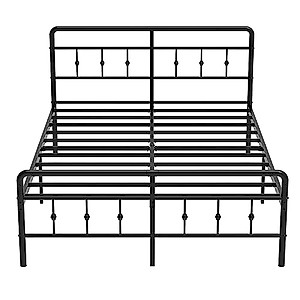 DiaOutro Classic Metal Platform Queen Bed Frame with Headboard and Footboard, 16 Inch No Box Spring Needed Heavy Duty Victorian Style Iron-Art Mattress Foundation/Under Bed Storage