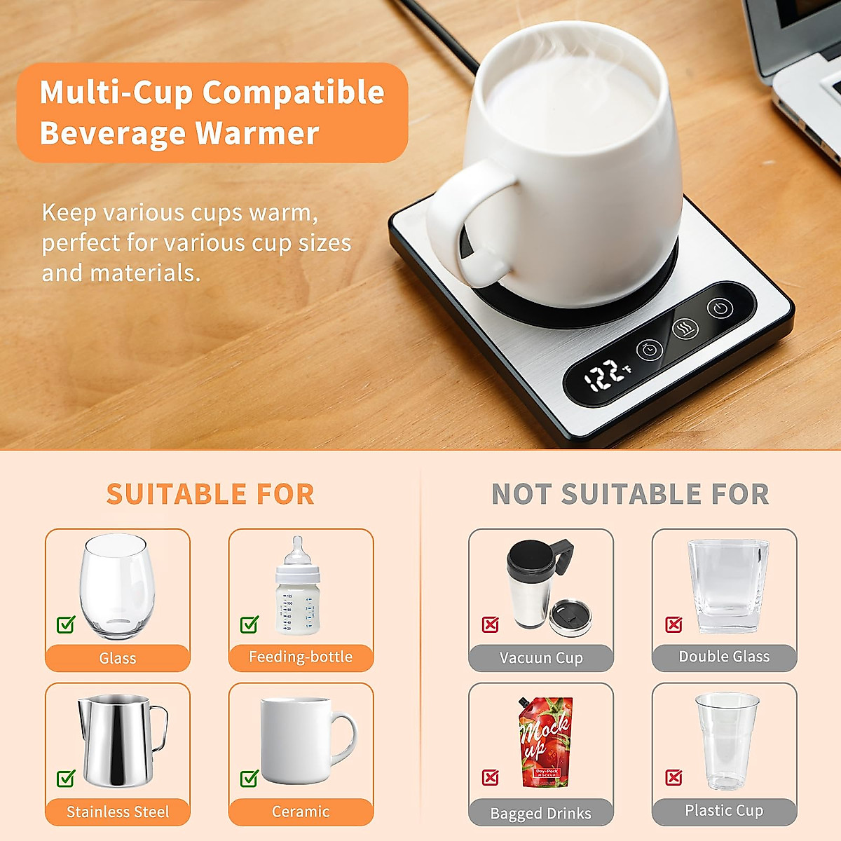 Maestri House Coffee Mug Warmer with 9 Temperature Settings & 1-12 Hour Timer for Desk, Electric Portable Beverage Warmer for Home and Office - Ideal Gift for Coffee Lovers (Black)