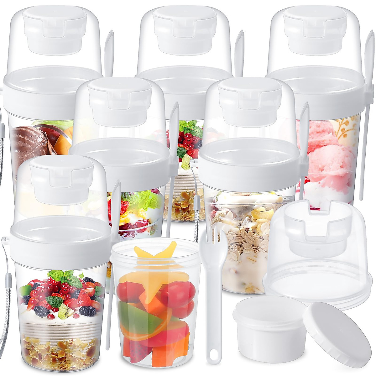 Gueevin 8 Pcs Yogurt Parfait Cups with Lids Reusable Yogurt Containers with Spoon 27 oz for Take Kids Oatmeal Snack Cereal Lunch Salad Fruit Breakfast Vegetable Storage