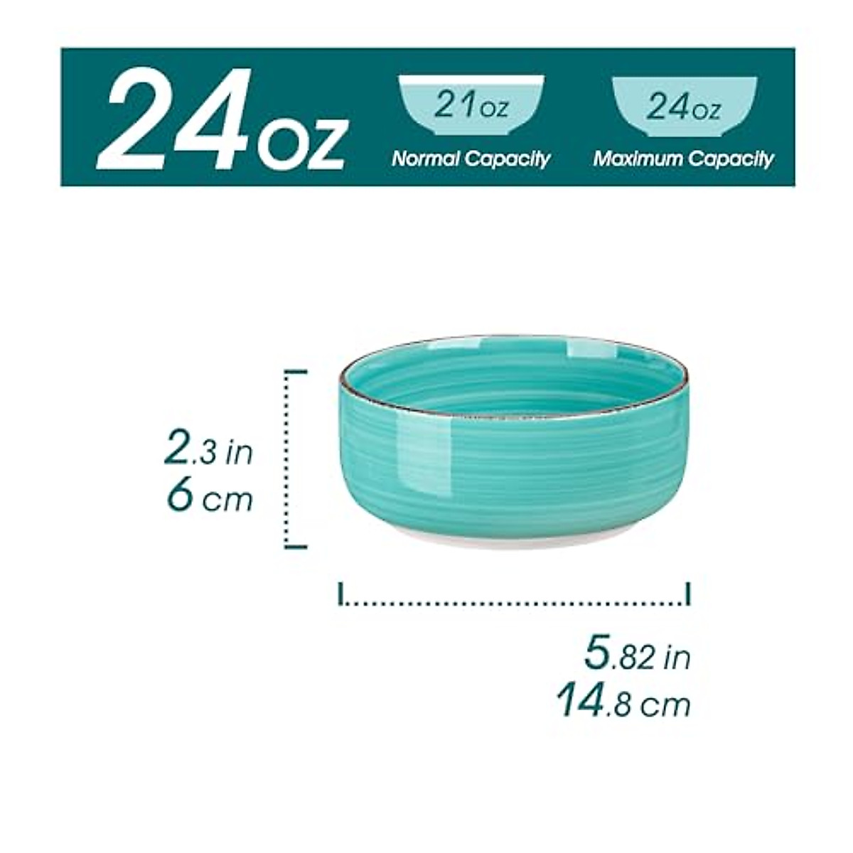 vancasso Bonita Cereal Bowls Set of 6, 24 Oz Ceramic Bowls for Kitchen, Dishwasher & Microwave Safe Bowls for Soup, Cereal, Dessert, Fruit, Blue Colored Bowl Set