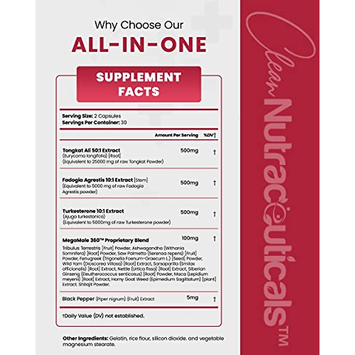 Fadogia Agrestis 5000mg Tongkat Ali 25000mg Turkesterone 5000mg Supplement with Horny Goat Weed, Saw Palmetto, Maca Root, Siberian Ginseng, Tribulus Terrestris, Fenugreek, Wild Yam USA - 60 Count