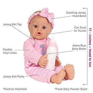 Adora Amazon Exclusive Sweet Babies Collection, 11” Soft and Cuddly Girl Baby Doll | Machine Washable, Birthday Gift For Ages 1+ - Baby Girl Dino