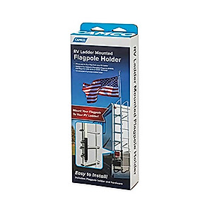 Camco RV Ladder Mounted Flagpole Holder | Allows for a Flag to Fly from Your RV's Ladder | Compatible with Most RV Ladder Rails (51612), Black