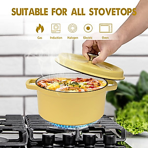 Dutch Oven Yellow,Enameled Cast Iron Dutch Oven with Lid, 4 Quart Round Nonstick Enamel Cookware Crock Pot,Dutch Oven with Dual Handle and Cover Casserole Dish 8.66 Inch