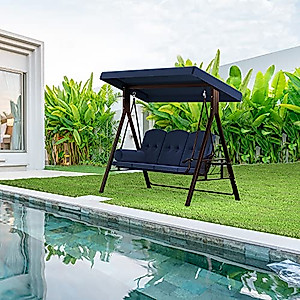 YITAHOME 3-Seat Deluxe Outdoor Porch Swing Large Patio Swing Chair with Weather Resistant Steel Frame, Adjustable Tilt Canopy, Removable Cushions & Pillow Suitable for Garden, Poolside, Balcony(Navy)