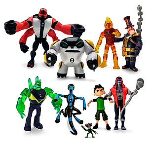Figures Based on Ben 10 Action Figures - Set of 9 Toys [Ben Tennyson, Four Arms, Grey Matter, Kineceleran, Diamondhead, Hex, Steam Smythe, Cannonbolt, Heatblast]