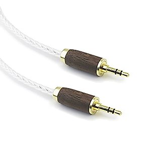 NewFantasia 3.5 mm Male to Male Stereo Audio Cable 8 Cores 6N OCC Copper Single Crystal Silver Plated Wire Walnut Wood Shell AUX Cord for Headphones Car Home Stereos Speaker Smartphone 1.5m/4.9ft