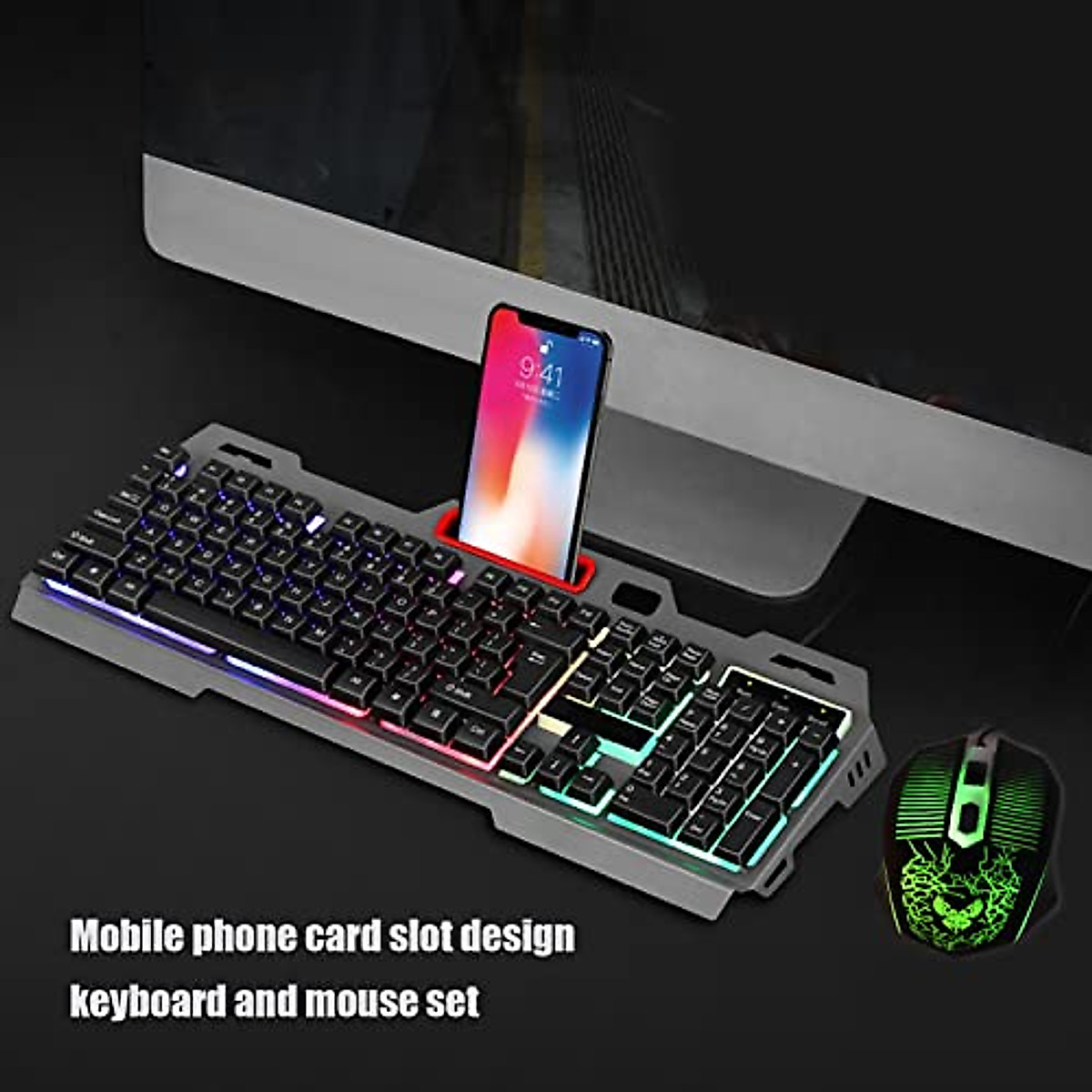 Vikye Wired Gaming Keyboard and Mouse Combo, 104 Keys RGB Backlit Ergonomically Mechanical Gaming Keyboard, Wired USB Gaming Keyboard Mouse Set