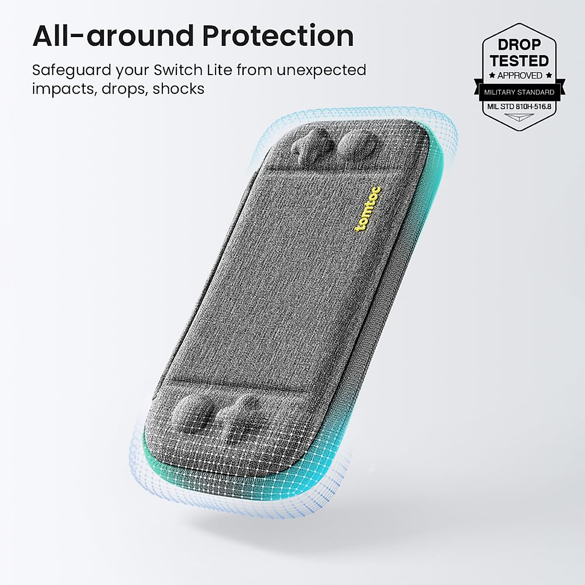tomtoc Switch Lite Case, Slim Protective Carrying Case with Original Patent, Travel Storage Switch Lite Sleeve with 8 Game Cartridges and Military Level Protection for Nintendo Switch Lite, Turquoise
