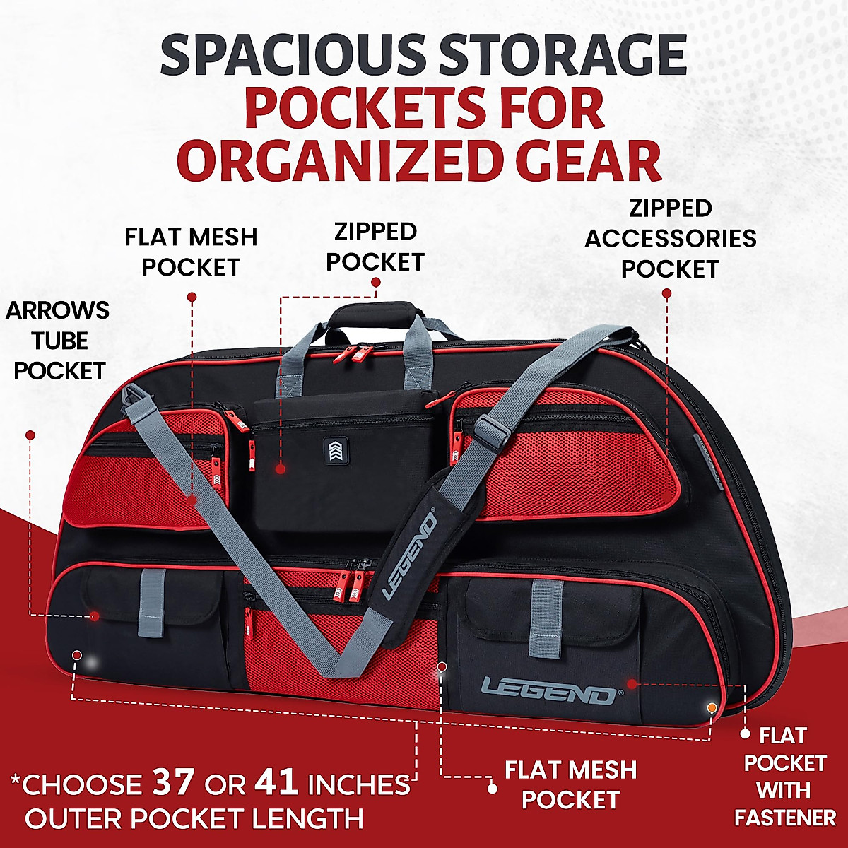 Legend Apollo Travel Compound Bow Case - Soft Bow Case with Spacious Storage Pockets & Lightweight Design - Shock Absorbing Foam Padding & Tricot Lining, Arrow Tube Holder - 40" & 44" Interior