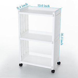 3-Tier Rolling Storage Shelf Plastic Dishwashing Detergent Organizer Serving Mobile Utility Easy Assembly Durable StableCart with Wheels, for Office, Bathroom, Kitchen, Bedroom (White)