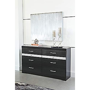 Signature Design by Ashley Starberry Glam 6 Drawer Dresser with Silvertone Glitter Accents & 2 Felt-Lined Jewelry Drawers, Black