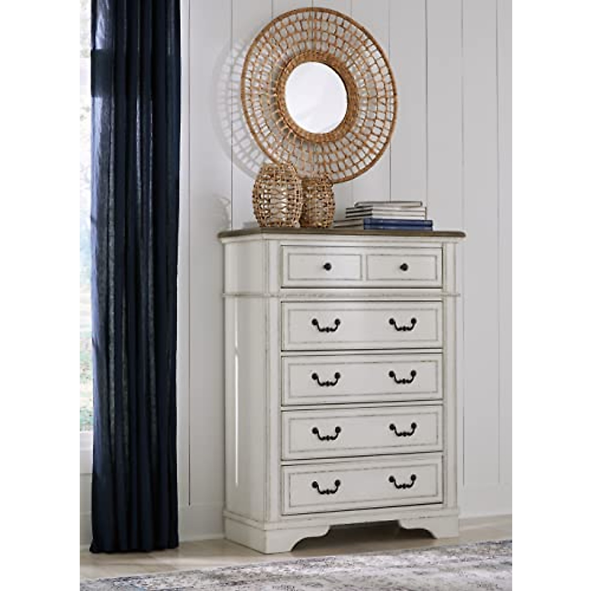 Signature Design by Ashley Brollyn Traditional 5 Drawer Chest, White & Light Brown