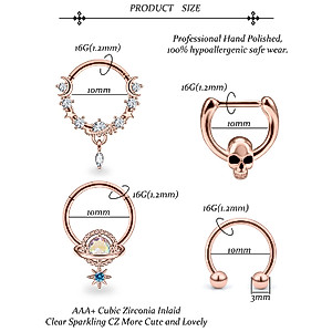 Vsnnsns 16G Septum Jewelry Septum Ring Piercing Jewelry Septum Clicker Ring and Horseshoe Barbell Stainless Steel Septum Nose Rings Hoop for Men Women Rose Gold 10mm 12pcs