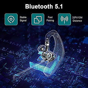 Gixxted Bluetooth Headset, V5.1 Wireless Headset with Noise Canceling Microphone, 110 Hours Work time Bluetooth Earpiece with 500mAh Battery, Compatible with Cell Phones and PC