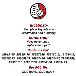 KeylessOption Remote Key Fob for GM (15913415, 25839476, OUC60270)