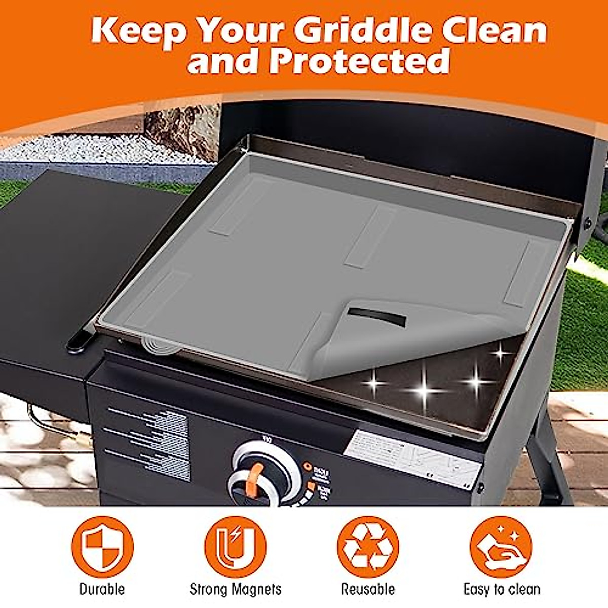 17" Griddle Mat Silicone for Blackstone, Magnetic Protective Cover Mats Blackstone Griddle Top Covers for Blackstone Protector Outdoor-Grey