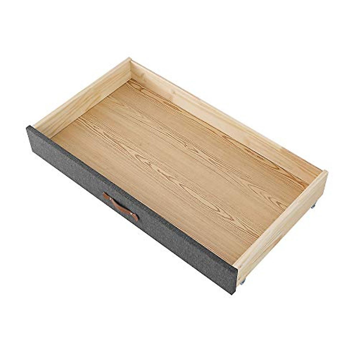 MUSEHOMEINC Upholstered Solid Wood Under Bed Storage Drawer with 4-Wheels for Bedroom/Leather Handle,Wooden Underbed Storage Organizer,Suggested for Twin and Full Size Platform Bed