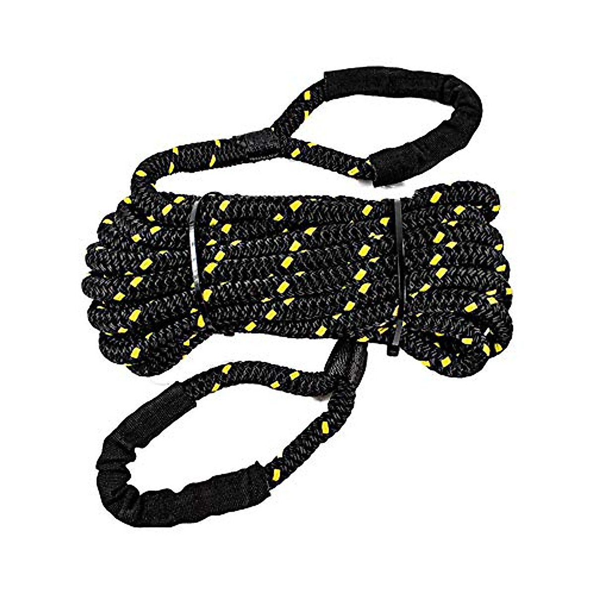 SGT KNOTS Vehicle Recovery Rope - Heavy Duty, Double Braided Nylon with Spliced Eye Loops for Emergency Towing Strap (1/2" x 20ft, Black w YellowFleck)