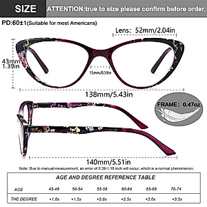 EYEURL Cat Eye Reading Glasses for Womens Set of 2 Blue Light Blocking Readers +1.75 Fashion Ladies Computer Eyeglass Spring Hinge