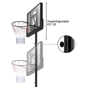 GYMAX Portable Basketball Hoop, 8.5-10ft Height Adjustable Basketball Stand System with 39" Broad Backboard, Spare Net & Transportation Wheels, Indoor/Outdoor Basketball Goal for Kids Youth Family
