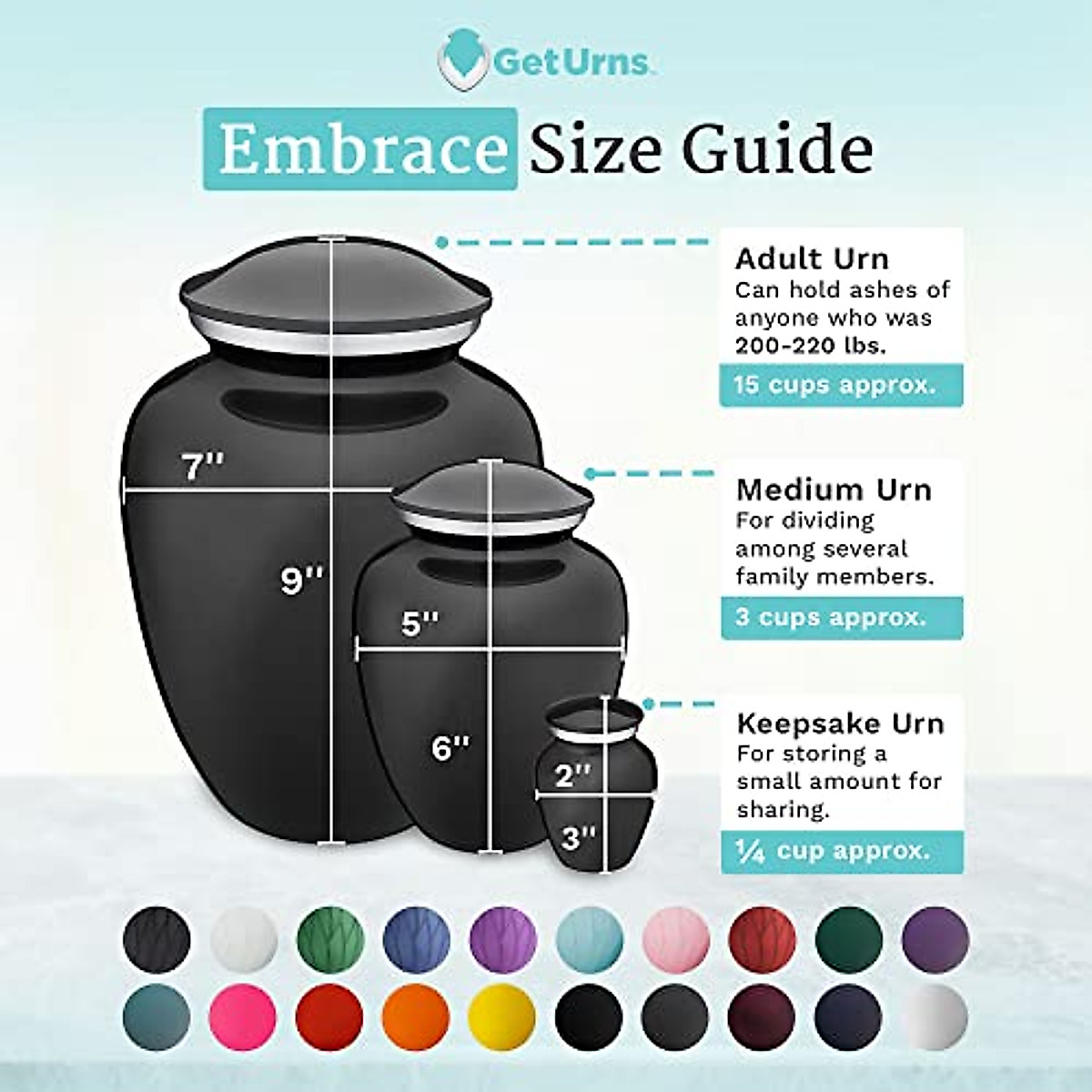 GetUrns - Embrace Doves Urns for Human Ashes, Cremation Urns for Adult Ashes Men & Women, Cremation Urn for Home, Vault, or Niche, 200 cu. in., Custom Single Engraving, Charcoal