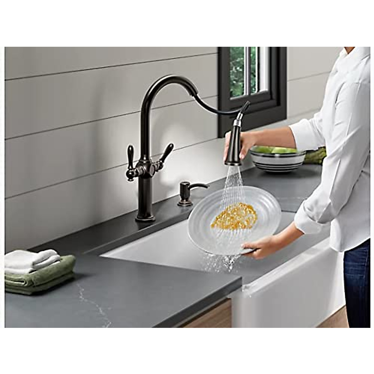 KOHLER K-R24937-SD-VS Neuhaus Pull Down Kitchen Faucet, 2-Spray Faucet, Kitchen Sink Faucet with Pull Down Sprayer in Vibrant Stainless