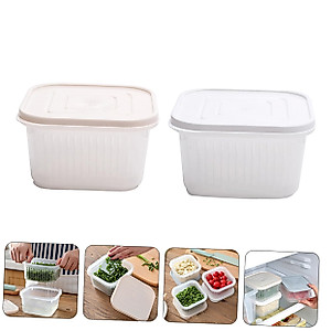 HOLIDYOYO 4pcs Box Double Layer Crisper Onion Fresh-keeping Case Containers with Strainer Basket Food Containers Fridge Food Container Draining Crisper Fruit Strainer Ginger Drain Crisper or
