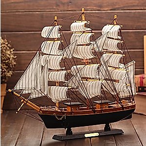 Wooden Sailboat Model 9" Tall Marine Coastal Sailing Ship Model Mediterranean Style Wood Handcrafted Sailing Boat Vintage Nautical Ocean Theme Sailing Boat Ornaments Home Office Tabletop Decors
