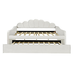 Bellemave Full daybed with trundle, sofa bed full, daybed with trundle for adults, kids, girls, teens, daybed with trundle for living room, Velvet, Beige