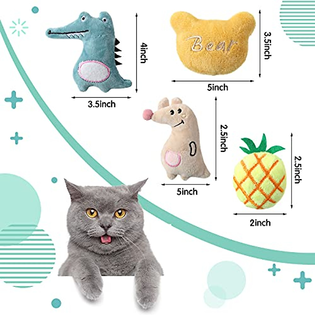 20 Pieces Catnip Toys for Indoor Cat Plush Cat Chew Toys Cute Kitten Catnip Toys Cat Pillow Toys Kitten Entertaining Toys Interactive Cat Toys in 20 Different Cute Shapes Design for Cat Kitten Kitty