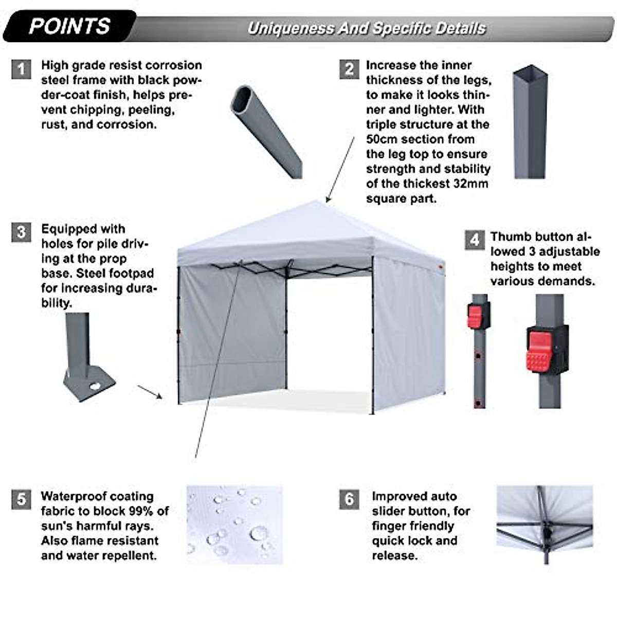 ABCCANOPY Outdoor Easy Pop up Canopy Tent with 2 Sun Wall 10x10, White