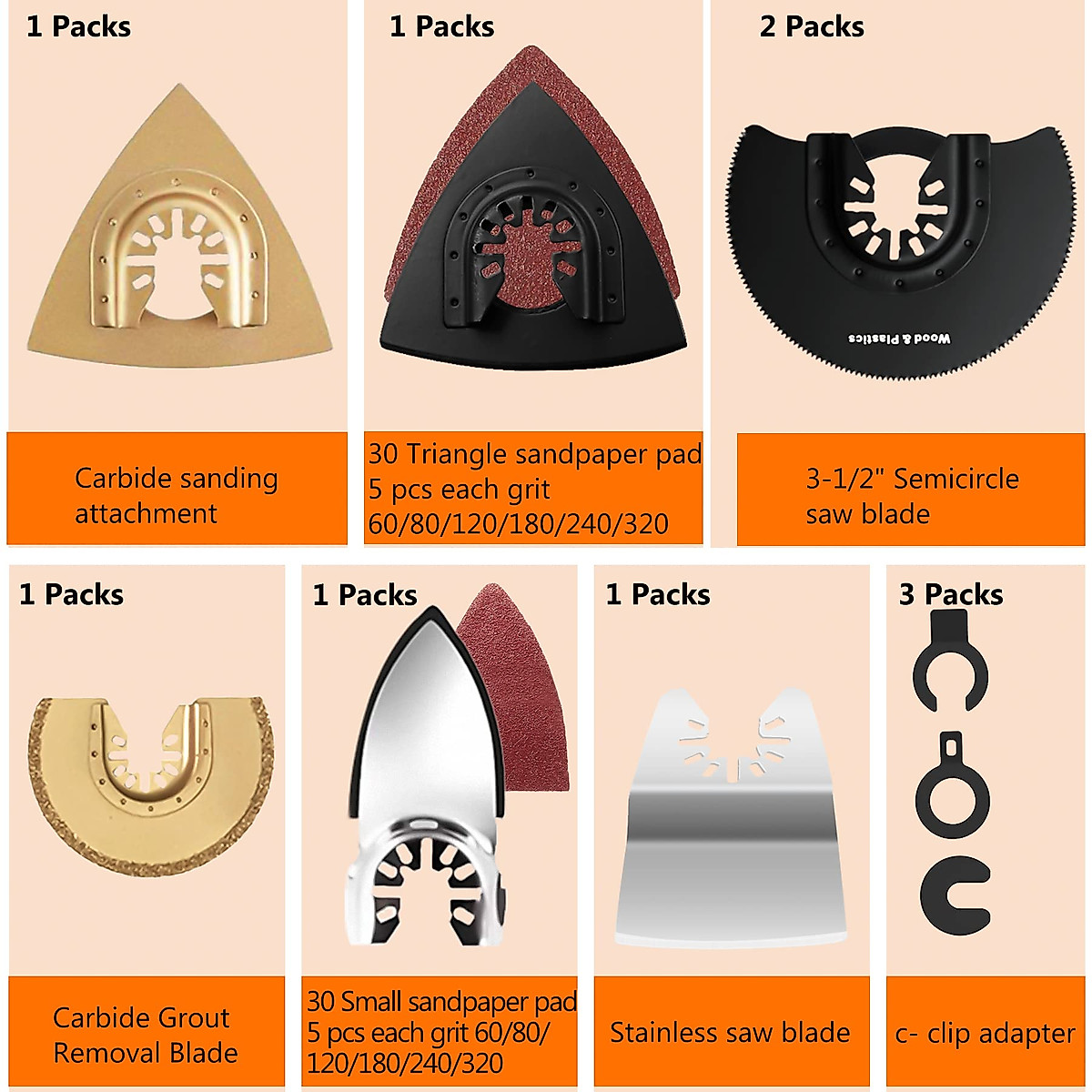 CONNOO 86 Pack Oscillating Saw Blades with Case, Arc Edge Multitool Blades, Oscillating Tool Blade, Bi-Metal for Wood/Metal/Plastic Kits Fit Dewalt Milwaukee Ryobi