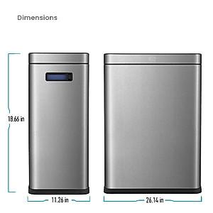 Home Zone Living 13 Gallon Kitchen Trash Can, Dual Removable Liners for Recycling and Trash, Wide Stainless Steel Shape, Open Top, No Lid Design (8 + 5 for 13 Gallon Total)