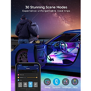 Govee Smart Car LED Strip Lights, RGBIC Interior Car Lights with 4 Music Modes, 30 Scene Options and 16 Million Colors, APP Control 2 Lines Design LED Car Lights for SUVs, DC 12V