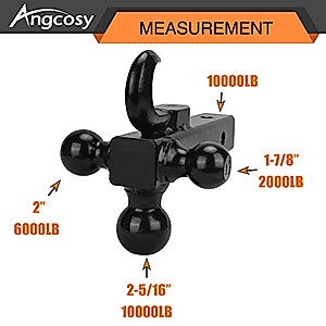 ANGCOSY Triple Ball Mount with Hook, 1-7/8”, 2” and 2-5/16” Tri-Ball Hitch Balls, Hollow Shank, Fits for 2” Receiver, 10,000 lbs