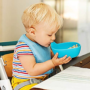 Munchkin Last Drop Silicone Toddler Bowl with Built-In Straw, Blue