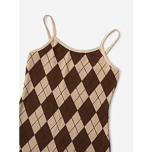 SweatyRocks Girl's 2 Piece Outfits Argyle Print Cami Mini Dress with Short Sleeve Crop Tee Brown 8Y