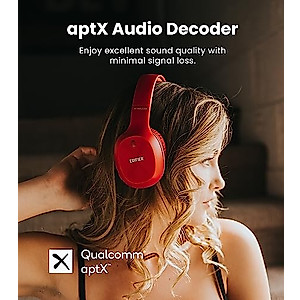 Edifier W800BT Plus Wireless Headphones Over-Ear Headset - Qualcomm® aptX - Bluetooth V5.1 - CVC™ 8.0 Call Noise Cancelling - 55H Playtime - Built-in Microphone - Physical Button and App Control, Red