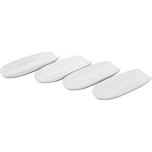 Friwer White Porcelain 9 Inch Corn Cob Tray, Set of 4 - with 8 Stainless Steel Soft Grip Corn Picks