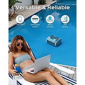 WYBOT S1 High-end Cordless Wall Climbing Robotic Pool Cleaner with APP Mode, Smart Mapping Tech, Lasts 180mins, Automatic Pool Vacuum Robot with Powerful Suction, Fast Charging Fit for Inground Pools