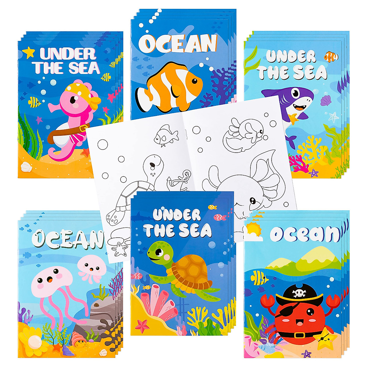 ANGOLIO 24Pcs Ocean Animals Coloring Books Bulk for Kids Mini DIY Art Drawing Book Set for Shark Seahorse Jellyfish Under The Sea Animal Theme Kindergarten School Classroom Rewards Goodie Bag Filler